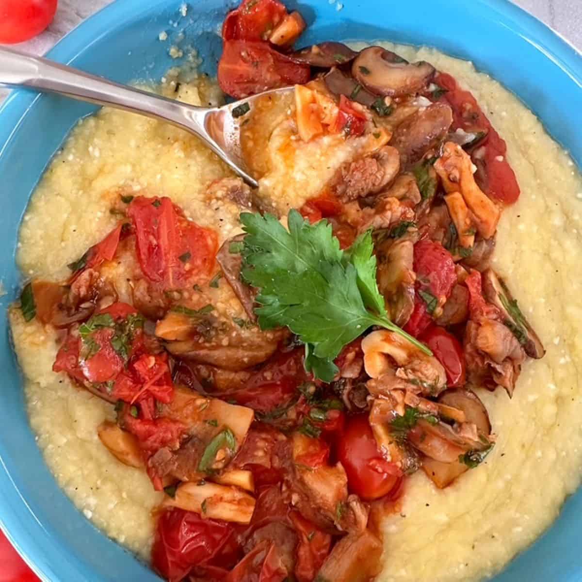 Creamy Baked Polenta with Mushrooms & Cherry Tomatoes – Food Hall by Jani